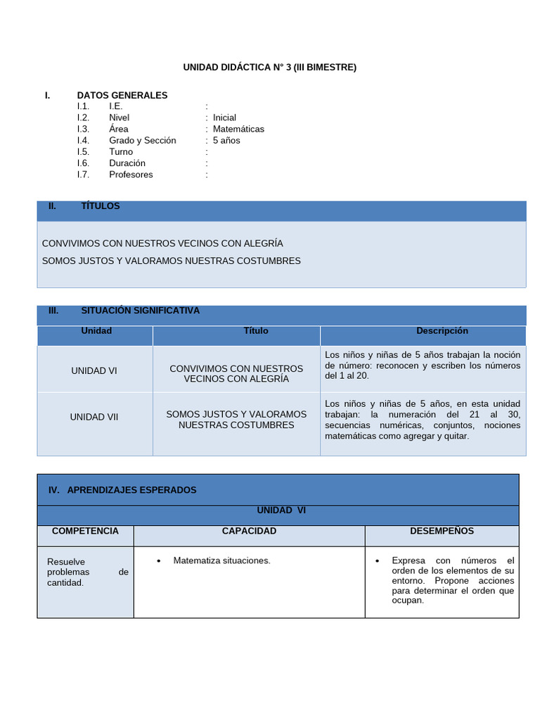 Unidad Didactica Matematica III Bimestre | PDF