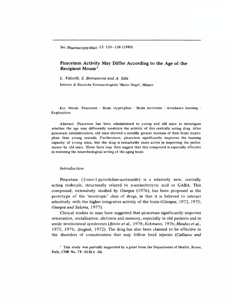 Piracetam Activity May Differ According To The Age of The Recipient ...