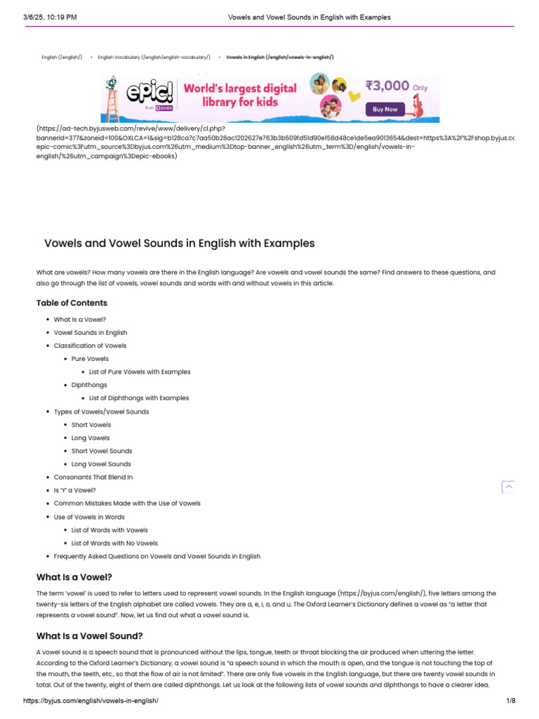 Vowels and Vowel Sounds in English with Examples | PDF | Vowel ...