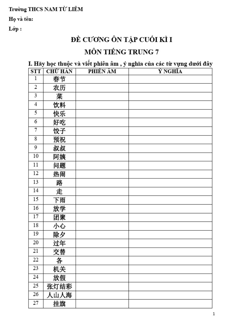 ĐỀ CƯƠNG CK1 TRUNG 7.NTL - 2024 | PDF