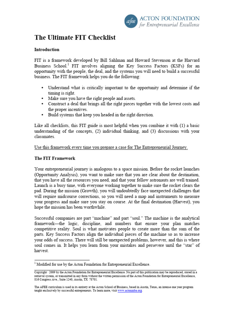 The Ultimate Fit Checklist | PDF | Economies | Business