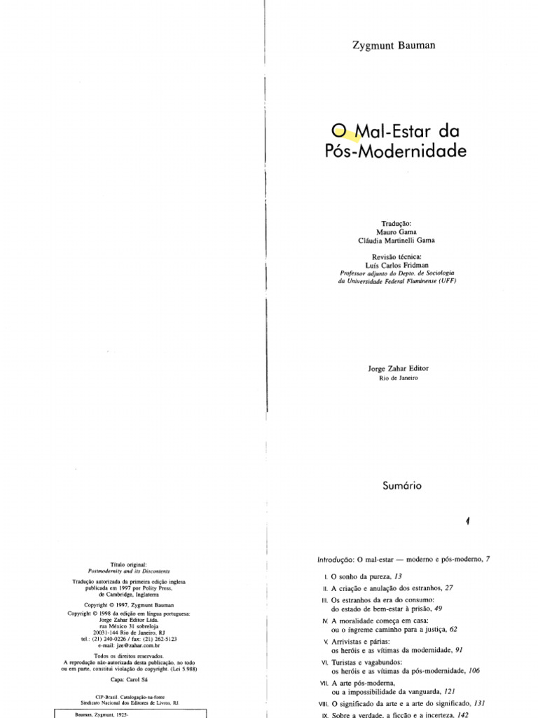 BAUMAN, Z. O Mal-Estar Da Pós-Modernidade | PDF