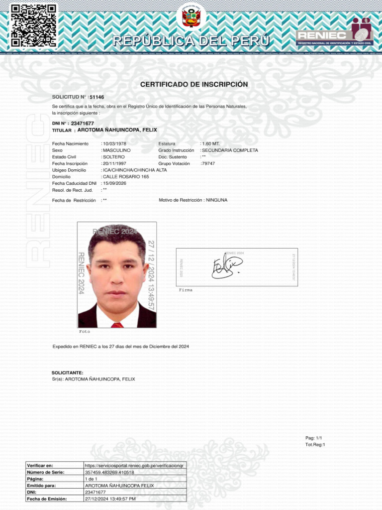 CERTIFICADO-INSCRIPCION-23471677 | PDF