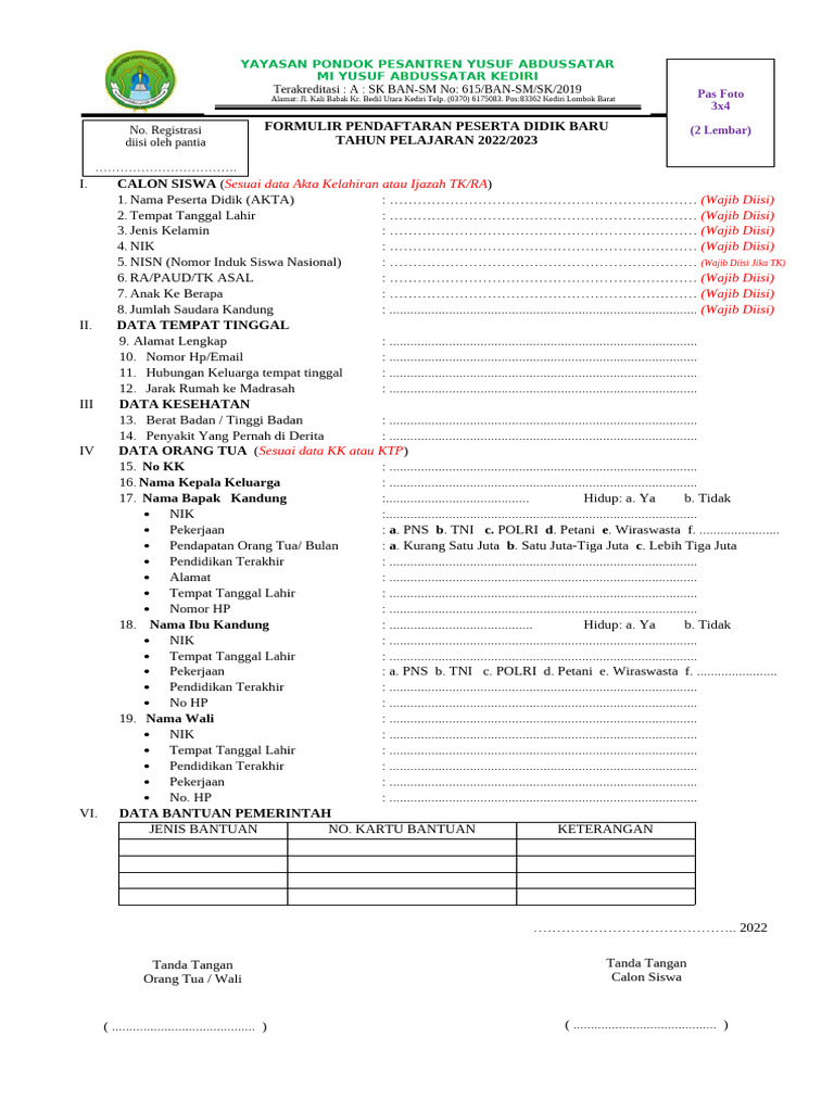 FORMULIR-PENDAFTARAN-PPDB-2020-2021 Sesuai EMIS 4.0 (SFILE | PDF