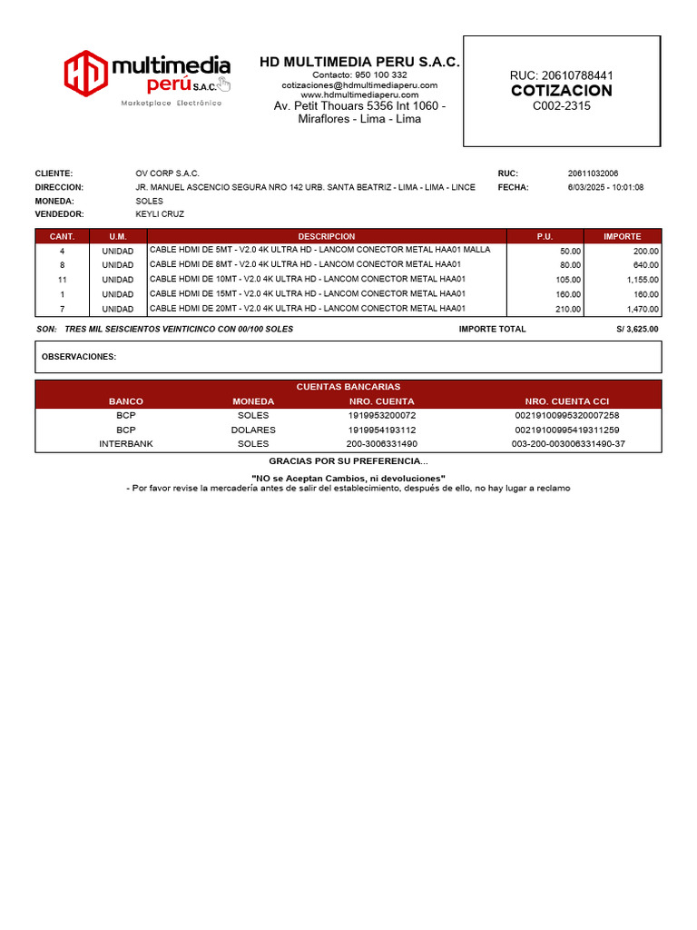 Cotizacion C002 2315 20250306 | PDF | Tecnología de televisión ...