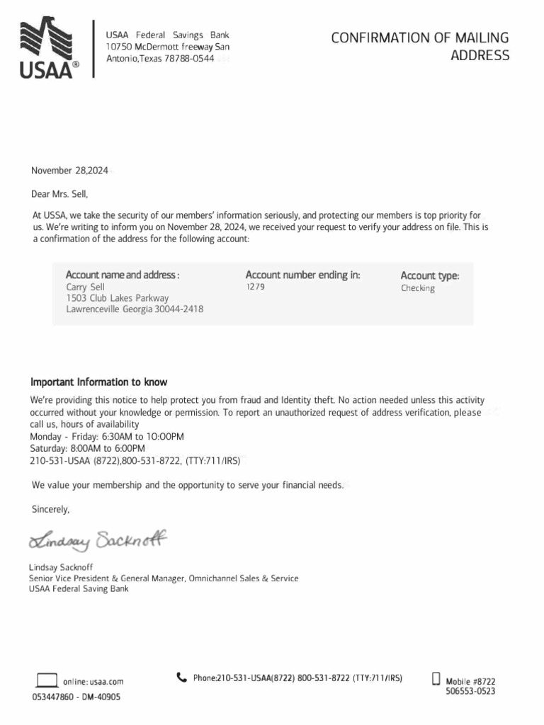 USAA Address Verification Confirmation | PDF