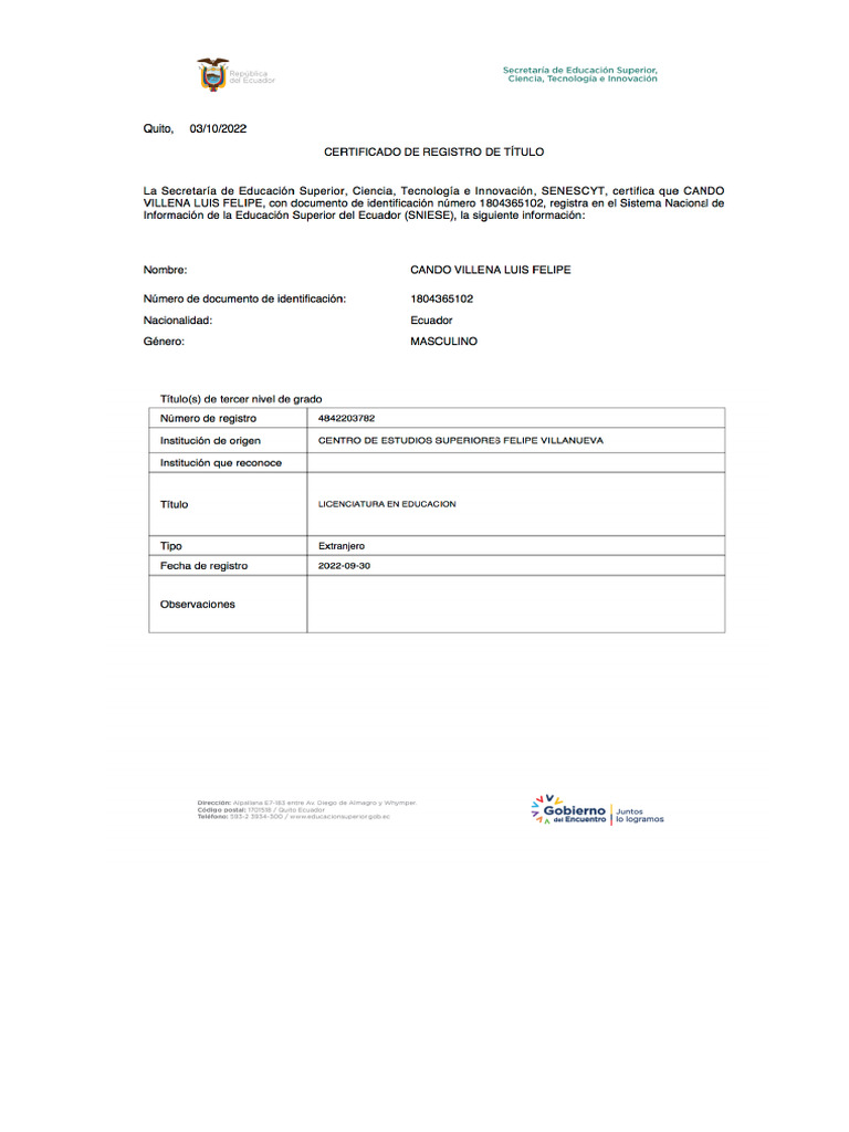 Registro Senescyt I | PDF