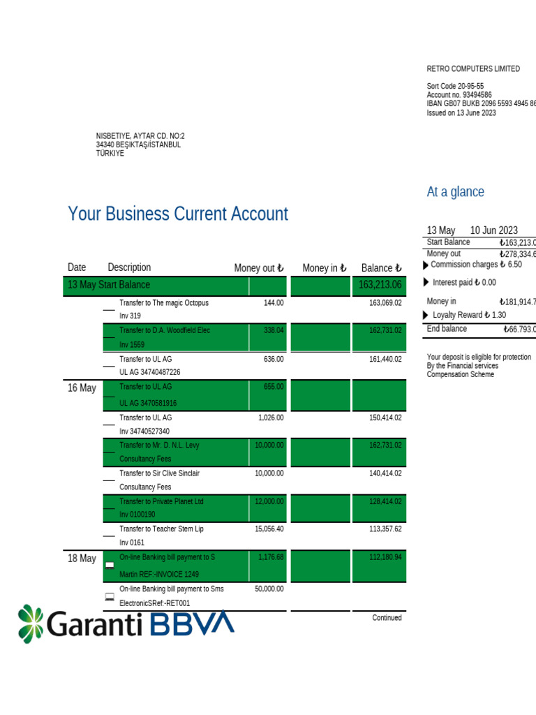Garanti BBVA Bank enterprise statement Word and PDF template go | PDF | Private Sector | Banking ...