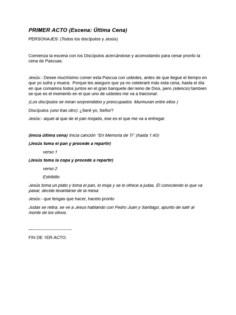 PRIMER ACTO (Escena - Última Cena) | PDF