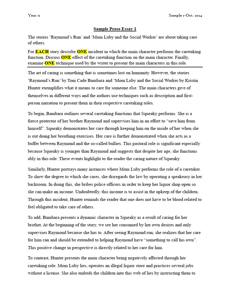 Prose Essay Sample 1 PDF | PDF