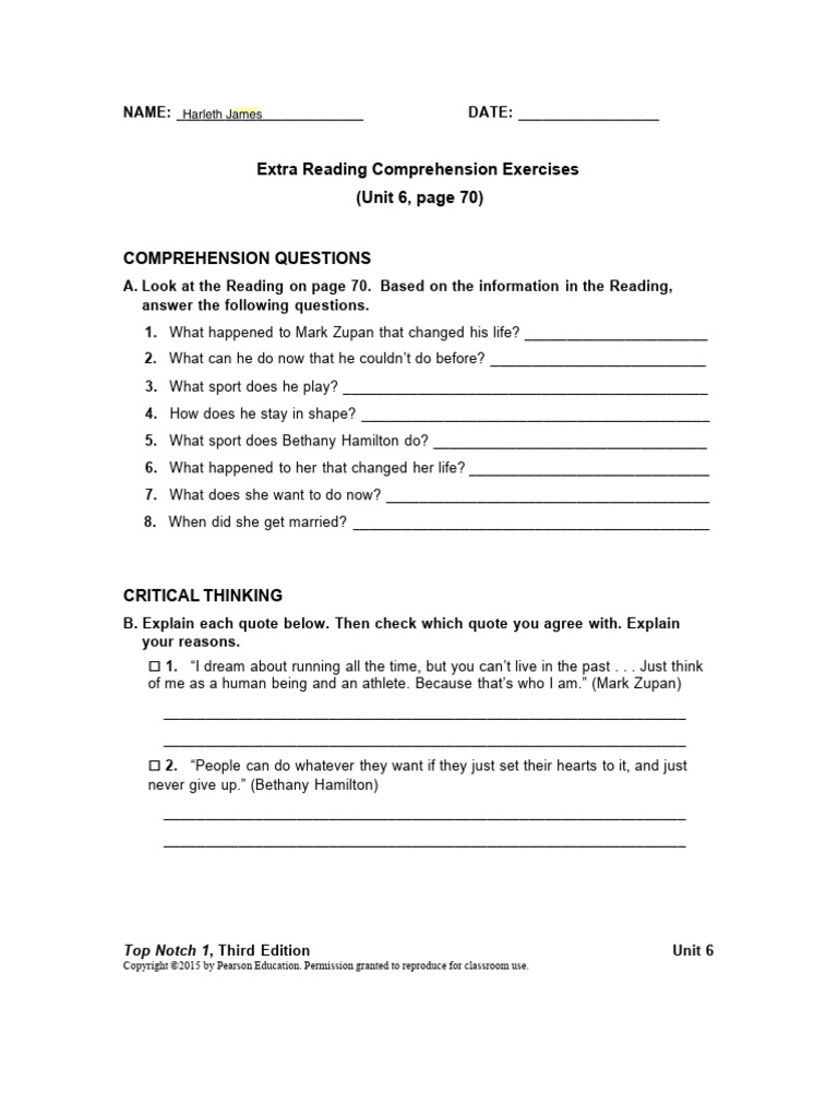 UNIT 6 Reading Comprehension | PDF