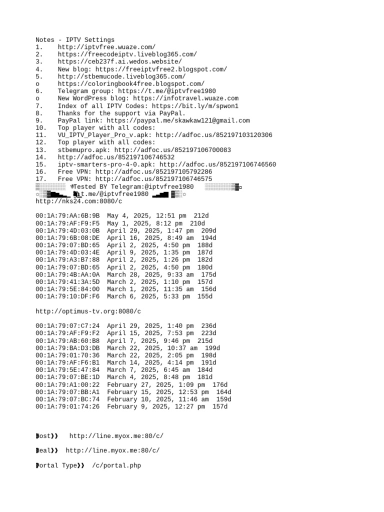 Mega List FREE - STB - EMU - CODES - 02.01.2025 | PDF