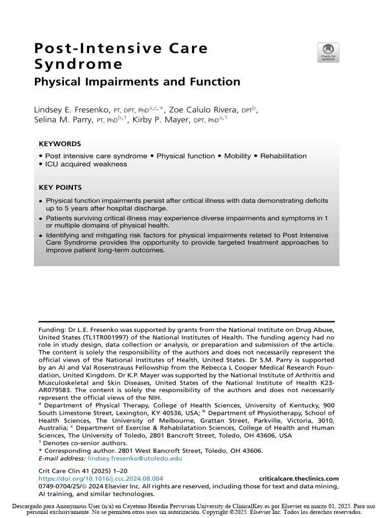 Post-Intensive Care Syndrome | PDF | Intensive Care Medicine | Physical Therapy