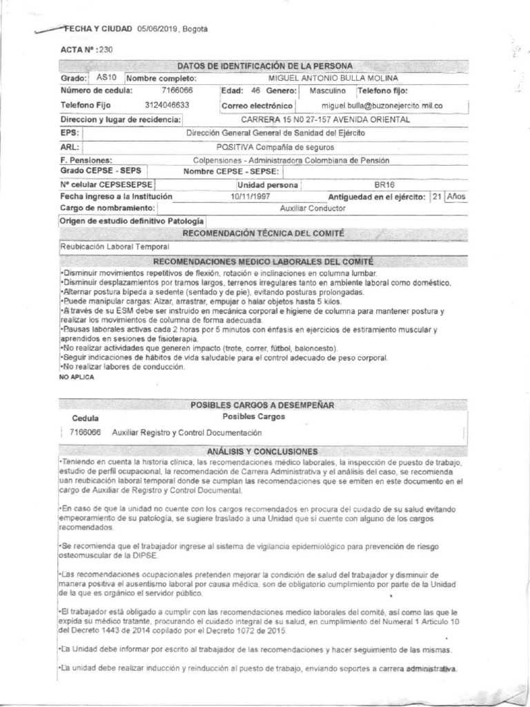 Acta 230 Reubicacion Archivo as Bulla Miguel | PDF