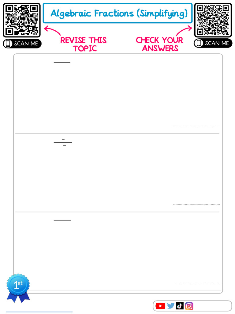 Simplifying Algebraic Fractions Worksheet | PDF | Abstract Algebra ...