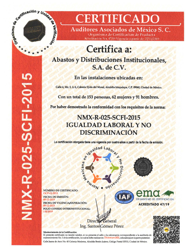 NMX-R-025-SCFI-2015 ABADI Igualdad Laboral y No Discriminación OK VA | PDF
