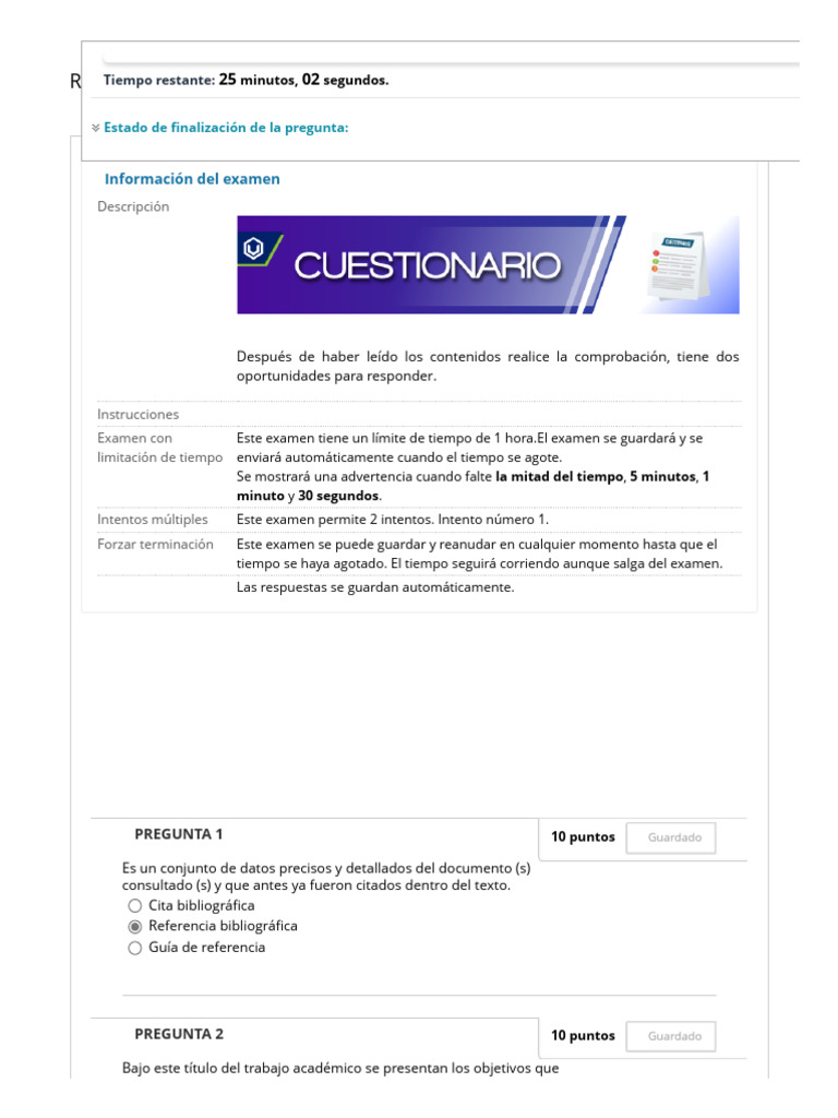 Realizar Examen - Cuestionario Lineamientos Normas APA - .. | PDF ...