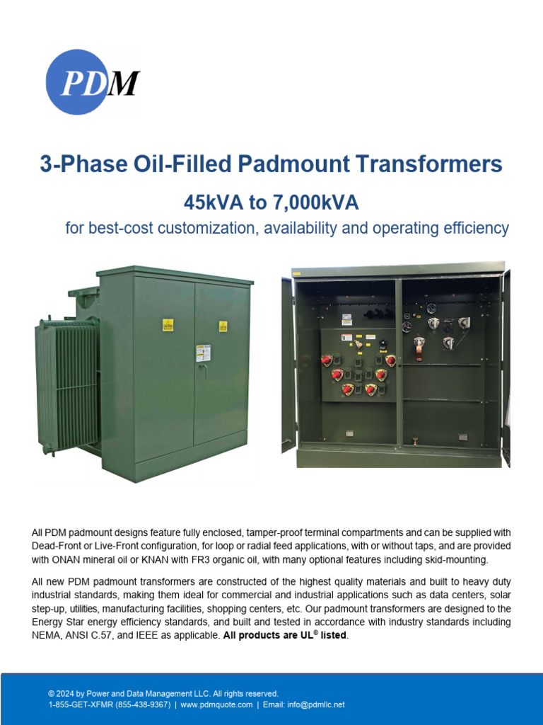 PDM - 3PH-Pad Mount Transformers - 4000kVA Cut Sheet v2 | PDF | Transformer | Electrical Connector