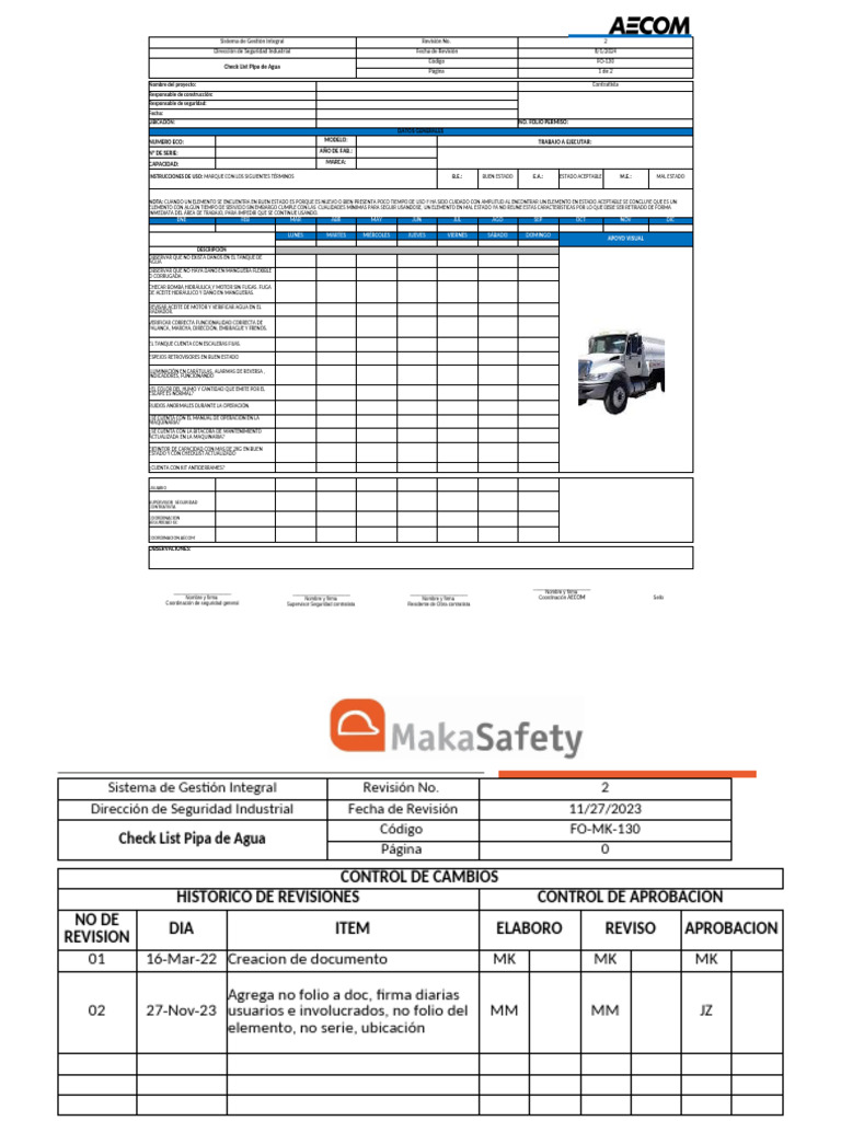 FO-130 Check List Pipa de Agua | PDF