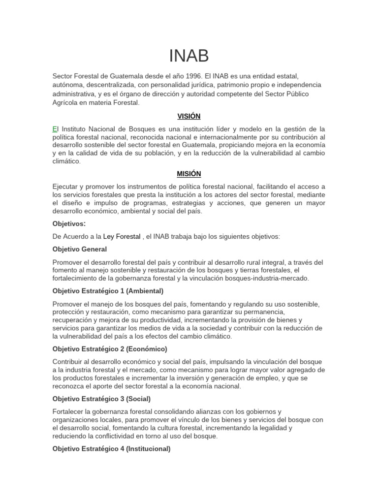 INAB: Gestión Sostenible del Bosque en Guatemala | PDF | Los bosques ...