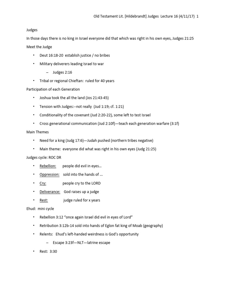 OTLit Lecture16 Judges1 StudentNotes | PDF | Book Of Judges | Old ...