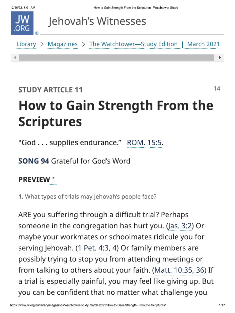 How to Gain Strength From the Scriptures _ Watchtower Study | PDF