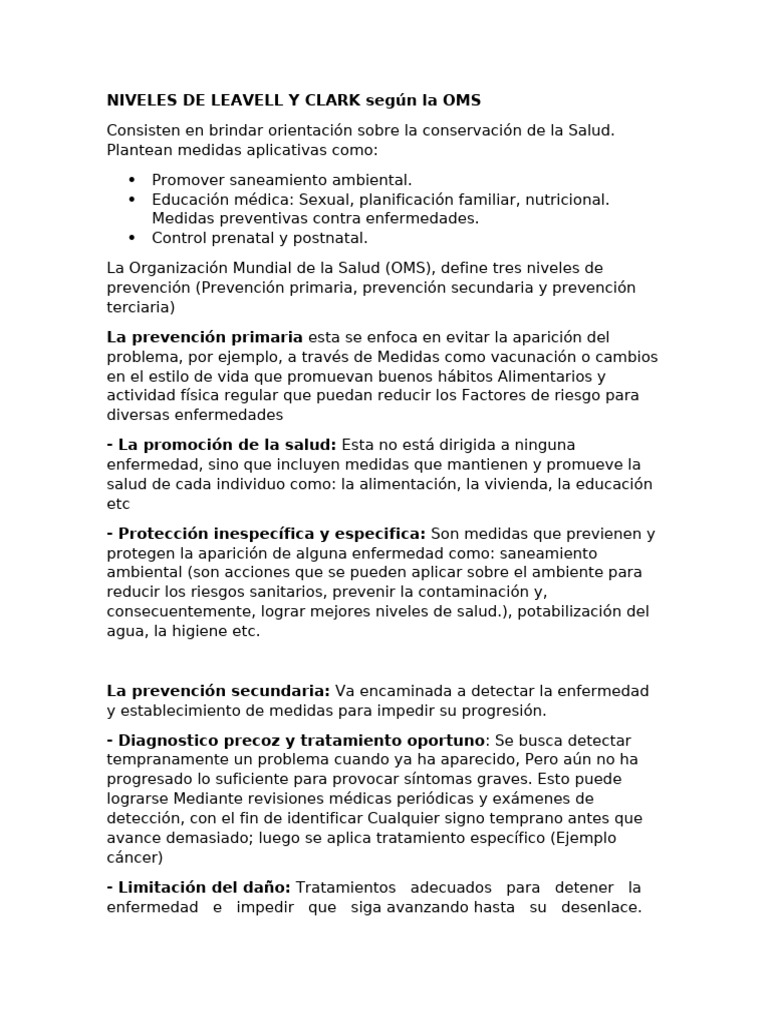 NIVELES DE LEAVELL Y CLARK Según La OMS | PDF | Asistencia sanitaria ...