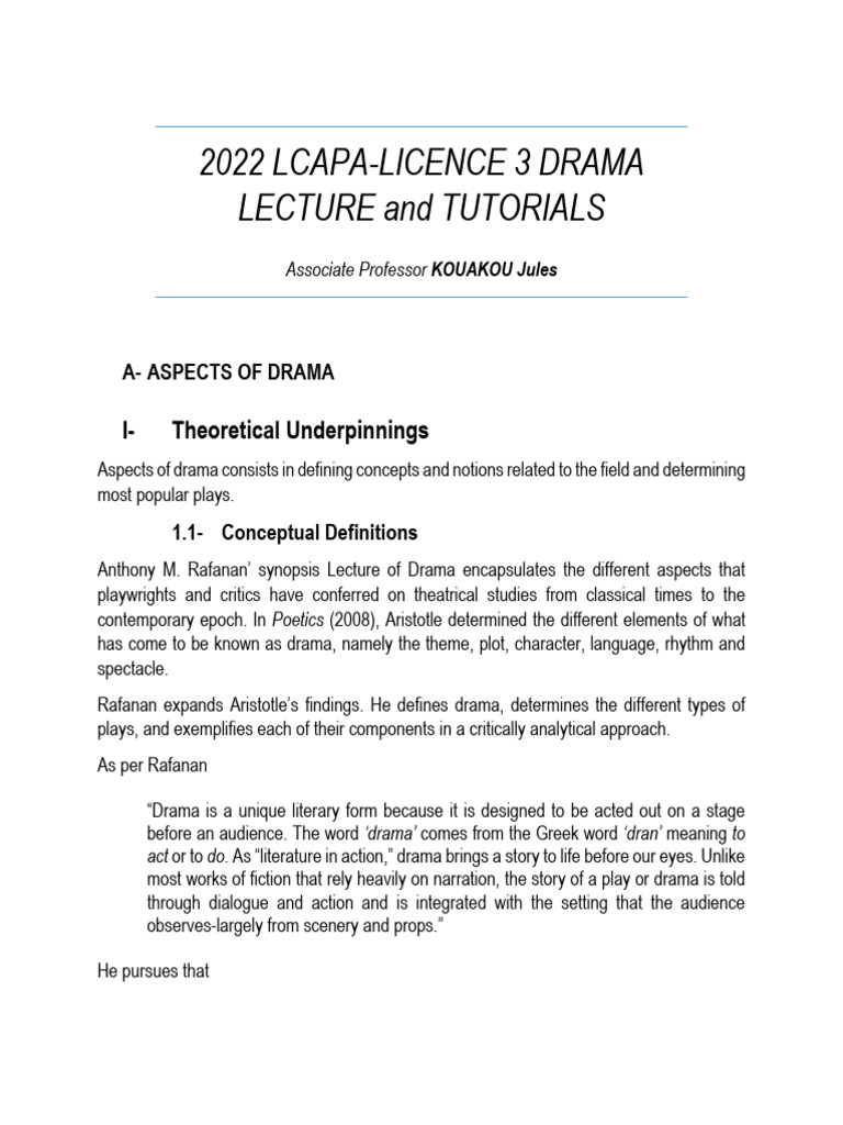 2022 Lcapa Licence 3 Drama Lecture 2 | PDF | Play (Theatre) | Plot ...