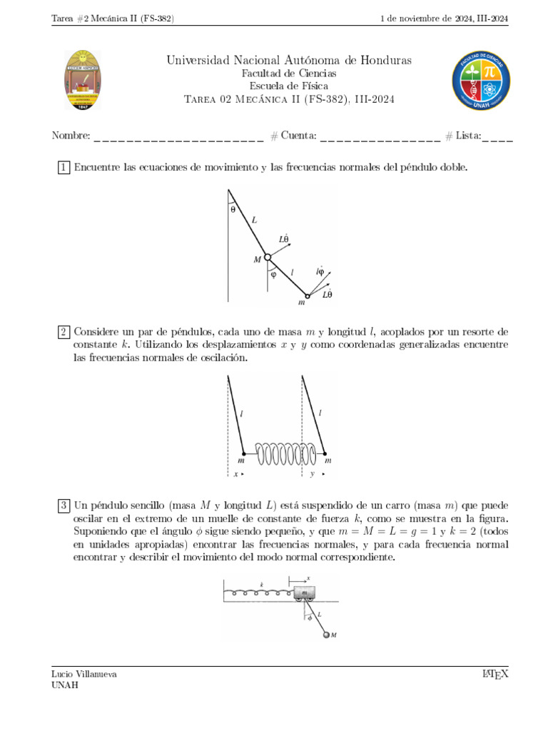 Tarea 02 FS382 III 2024 | PDF | Modo normal | Péndulo