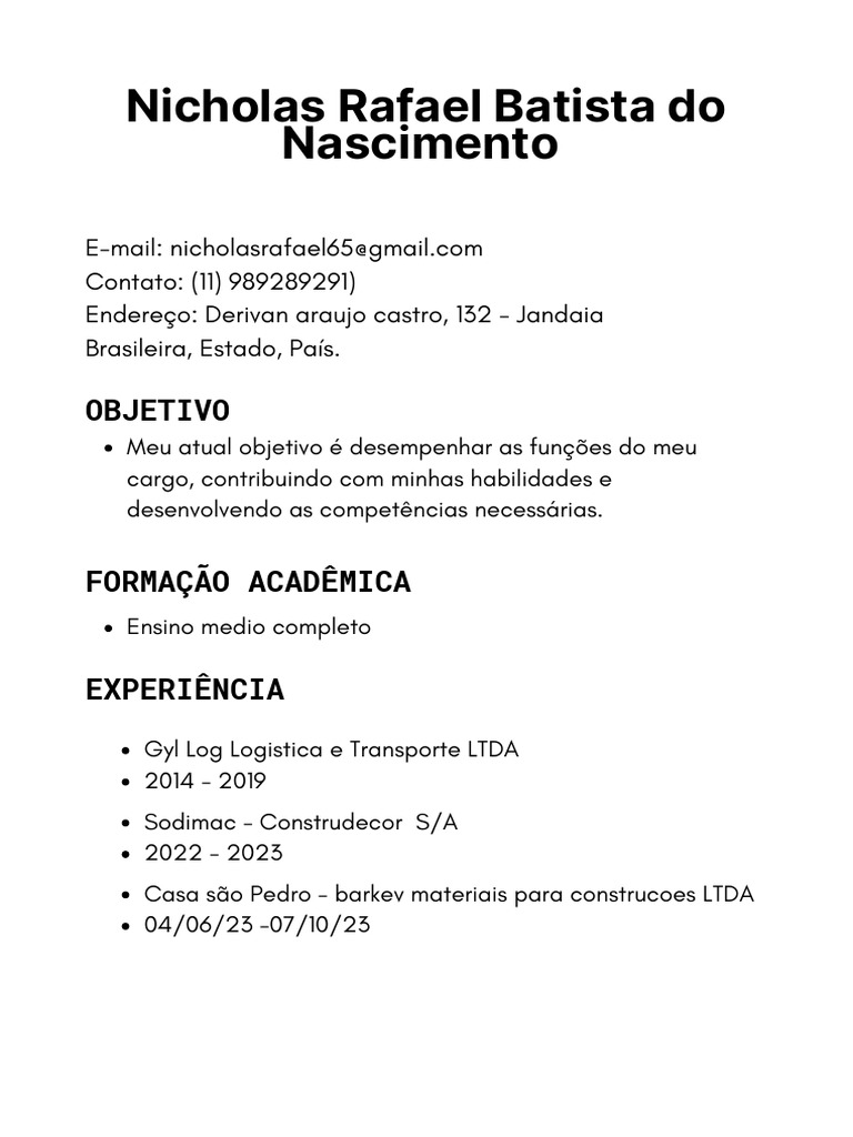 Nichoals Curriculo | PDF