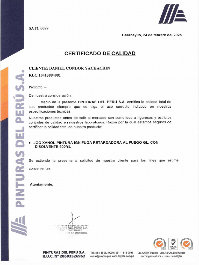 Certificado Daniel Condor | PDF