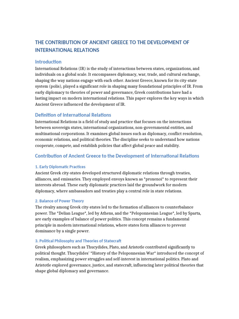 Contribution of Ancient Greece To International Relations | PDF ...