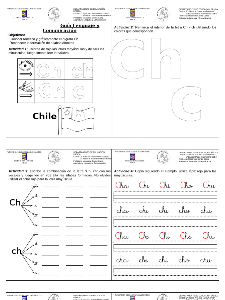 Actividades con el dígrafo Ch para niños | PDF | Caso de carta | Escritura