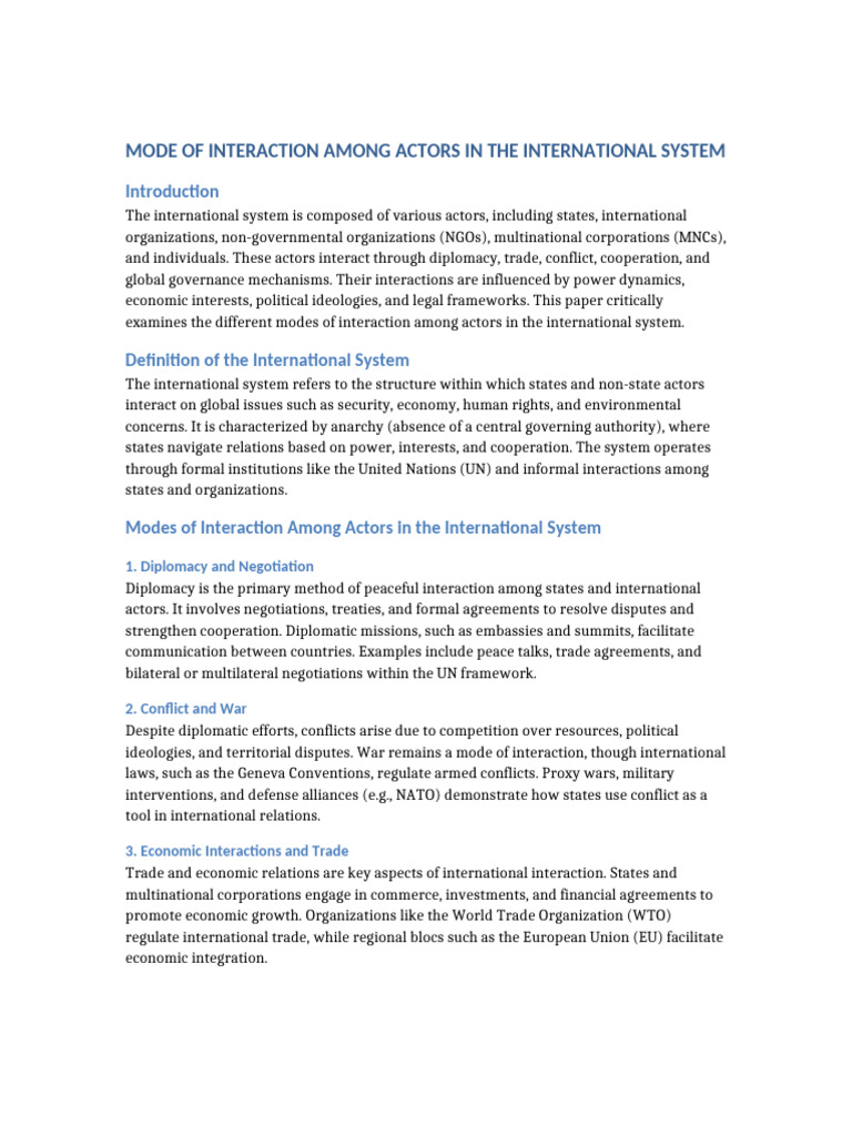 Modes of Interaction in Global Affairs | PDF | Global Governance ...