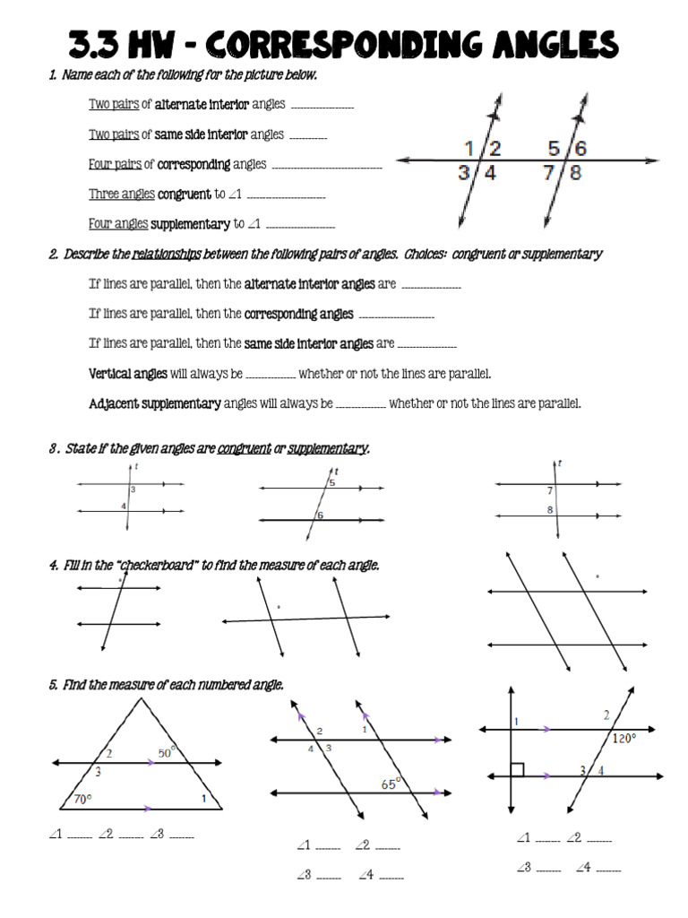 3.3 Worksheet - Geo - Blank | PDF | Angle | Elementary Geometry