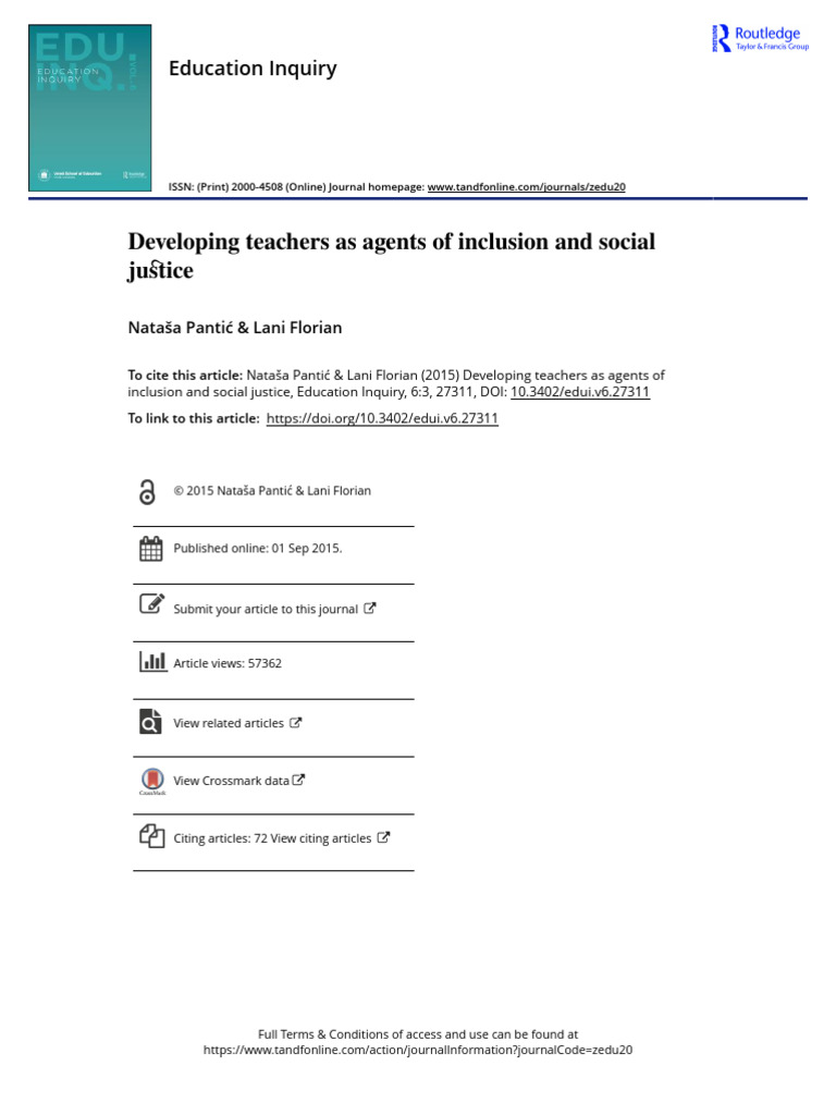 Developing Teachers As Agents of Inclusion and Social Justice | PDF ...