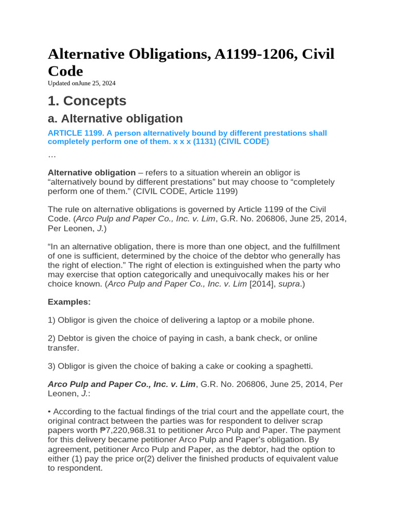Alternative Obligations, A1199-1206, Civil Code | PDF | Indemnity ...