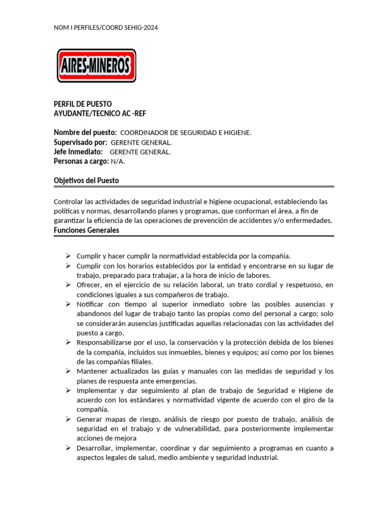 -Descripcion-de-COOR SEG HIG 2024 | PDF | Valores