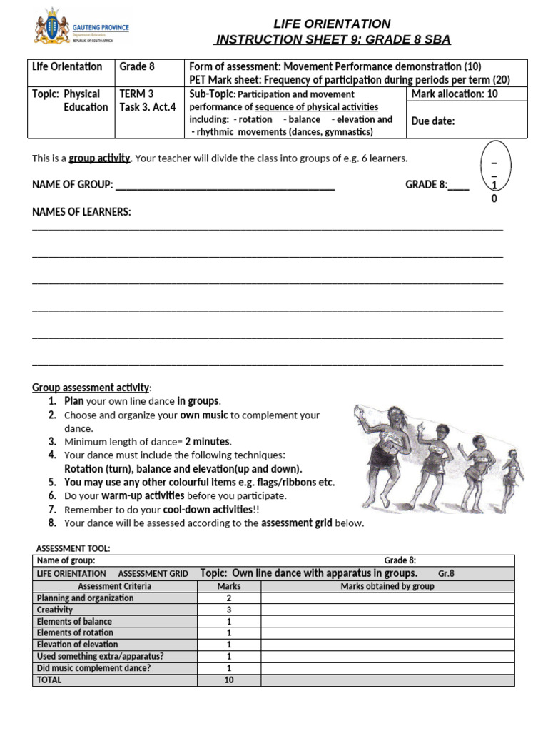 Grade 8 PE Group Dance Assessment | PDF | Dances