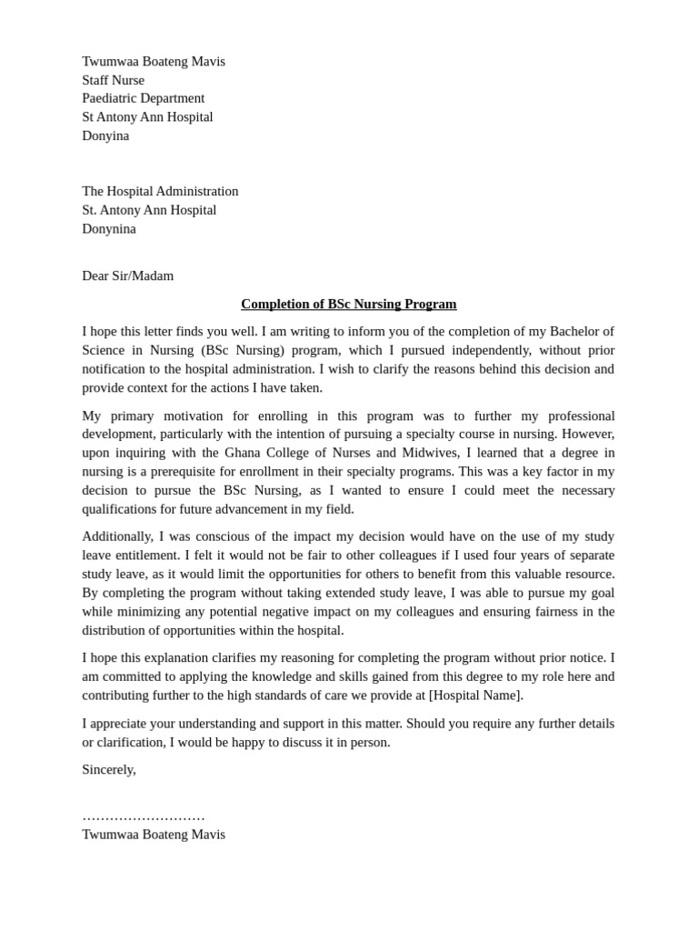 Twumwaa Boateng Mavis (Completion of BSC Nursing) | PDF