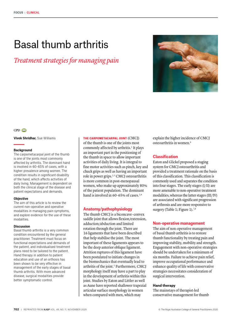 Managing Basal Thumb Arthritis | PDF | Osteoarthritis | Musculoskeletal ...