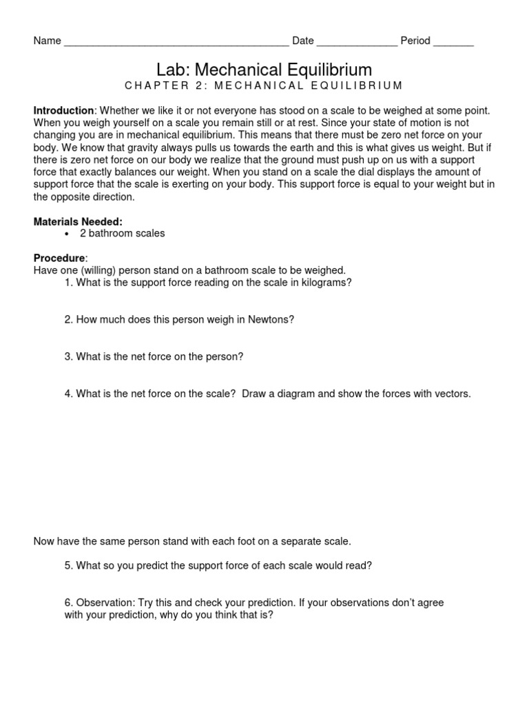Lab Mechanical Equilibrium | PDF | Force | Weight