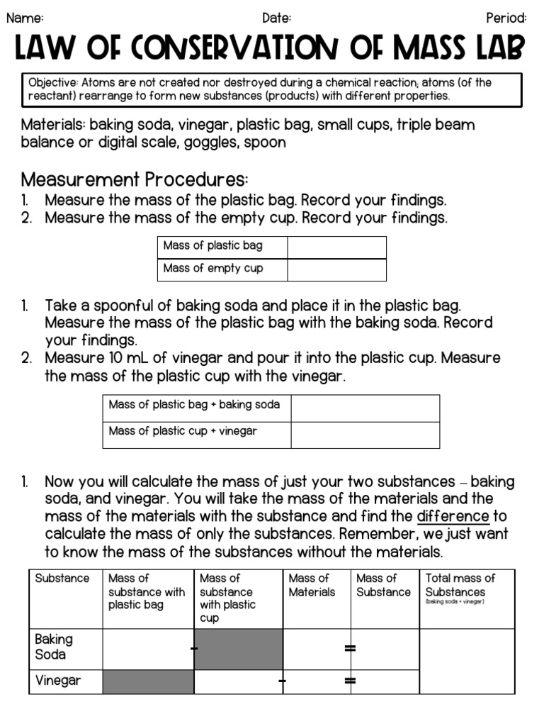 Law of Conservation of Mass Lab: Measurement Procedures | PDF ...