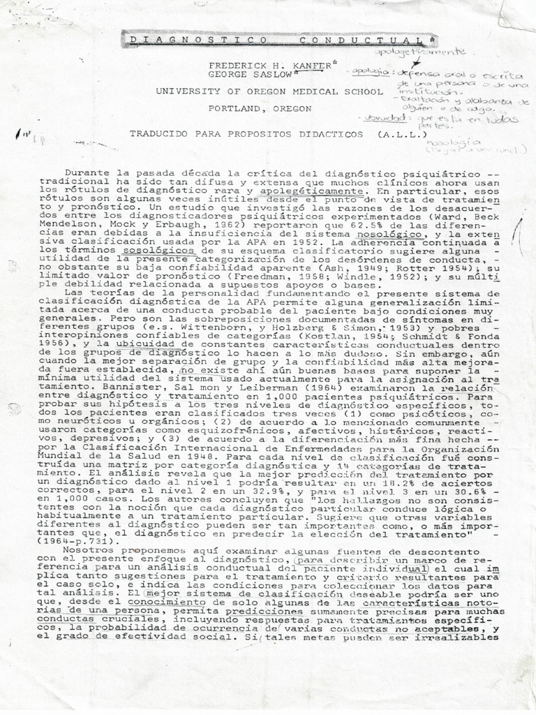 Diagnostico Conductual Kanfer | PDF