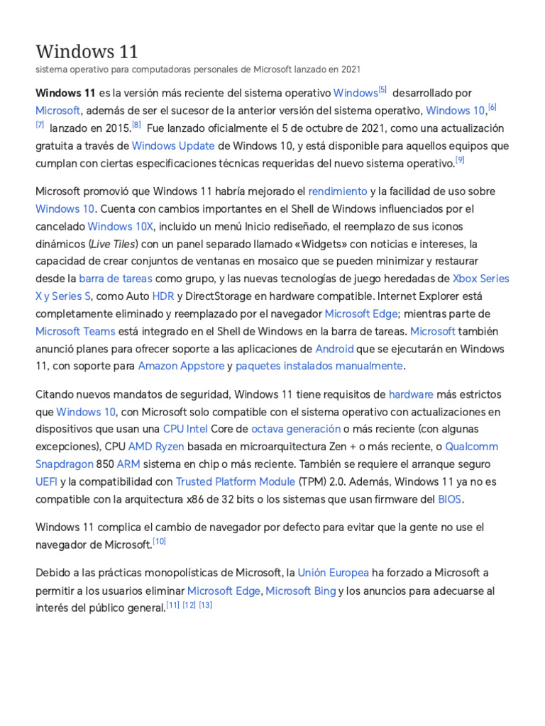 Windows 11 - Wikipedia, La Enciclopedia Libre | PDF | Windows 10 | Informática