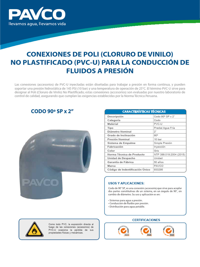 Ficha Tecnica Codo 90 | PDF | Cloruro de polivinilo | Presión