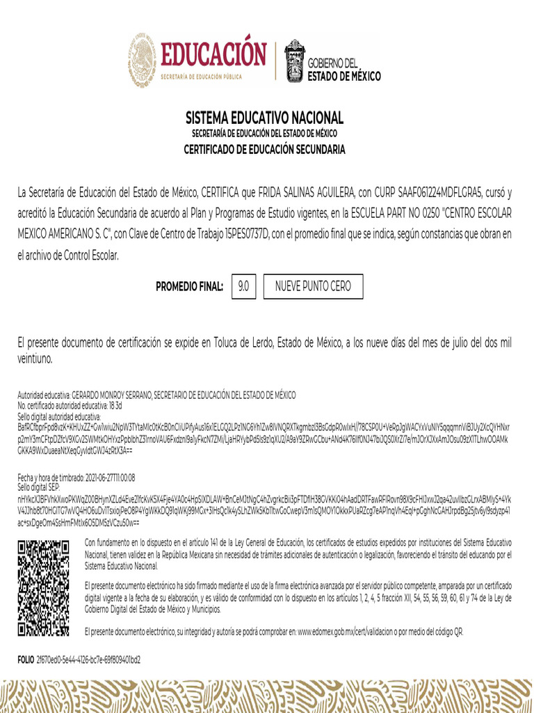 Certificado de Secundaria | PDF | México