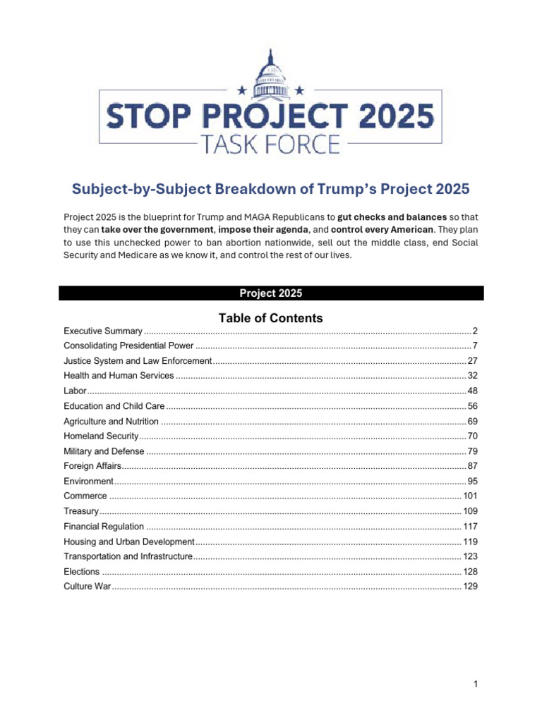 Stop Project 2025 Task Force's Project 2025 Subject-By-Subject Breakdown_7.26.2024.Docx ...