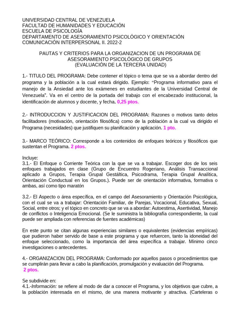 Pautas Programa de Intervención Grupal | PDF | Sicología | Psicoterapia ...
