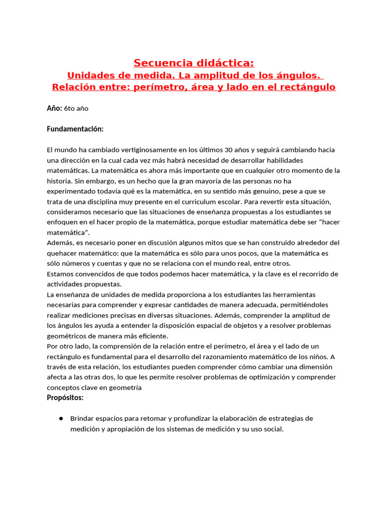 Secuencia Didáctica. Unidades de Medida. La Amplitud de Los Ángulos. Sexto Grado-1 | PDF ...